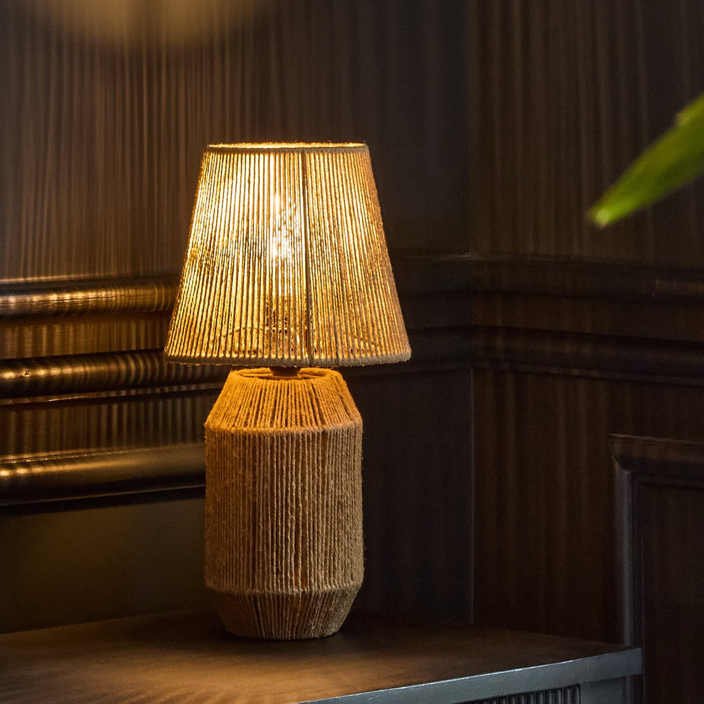 Bari White Cotton String Table Lamp - Laura James