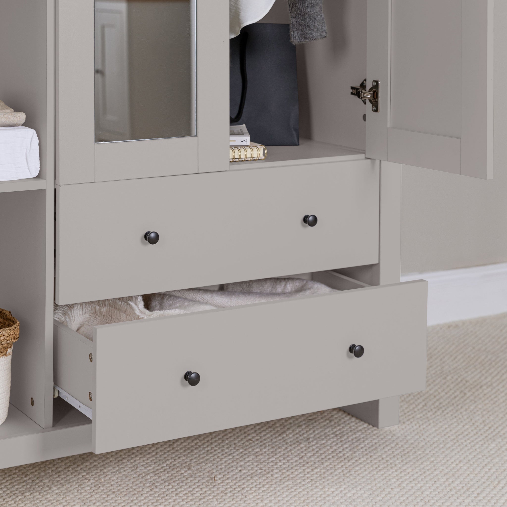 Bampton Triple Wardrobe with 2 Drawers - Stone Grey – Laura James