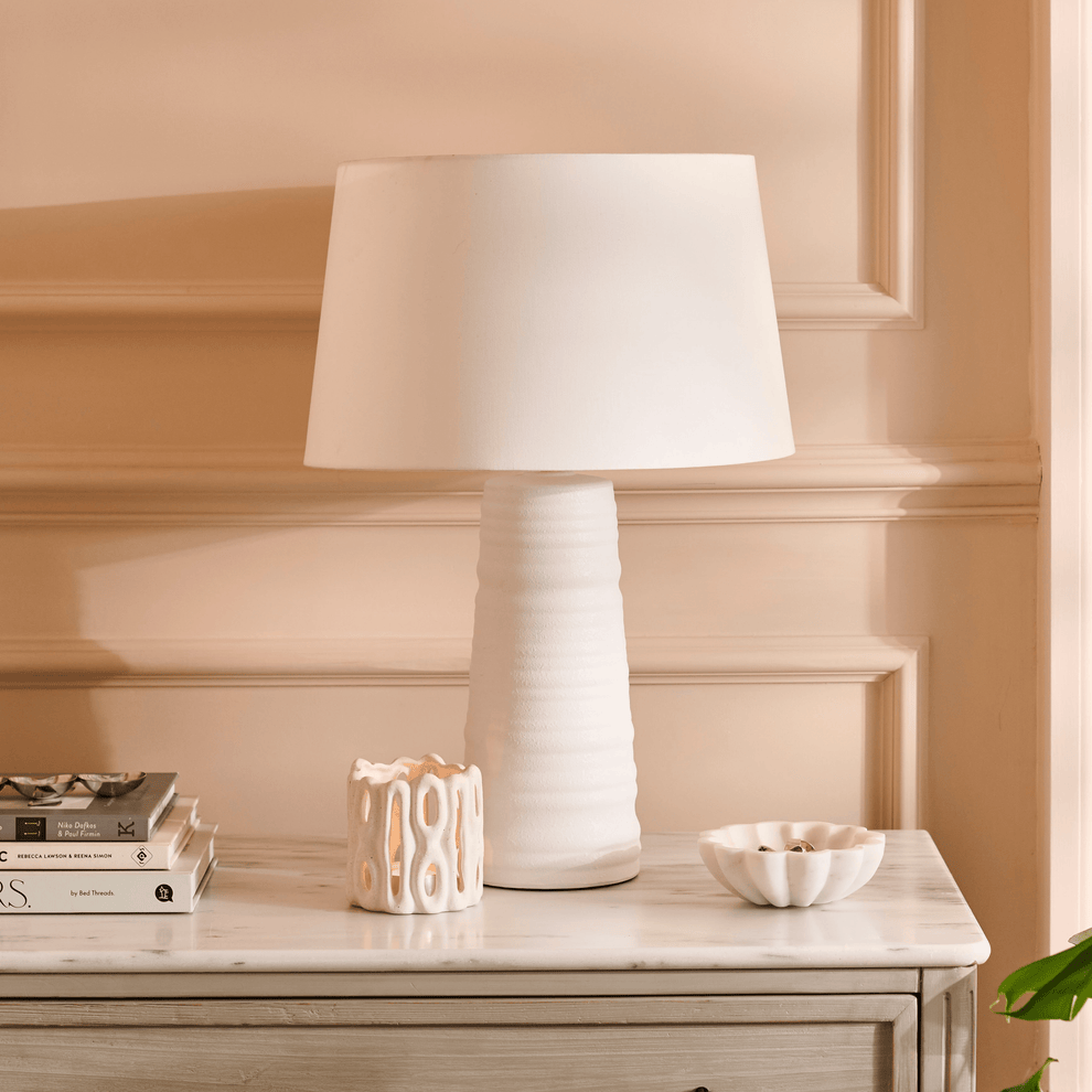 Burleigh White Ceramic Lamp Base & Coningsby Snow White Lampshade ...
