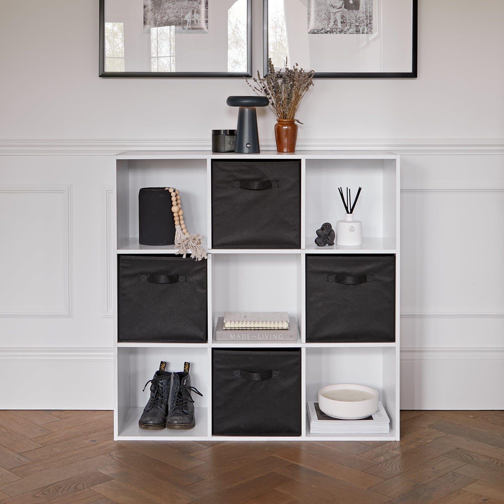 Black 9 Cube Storage Unit - White Bookcase - Laura James