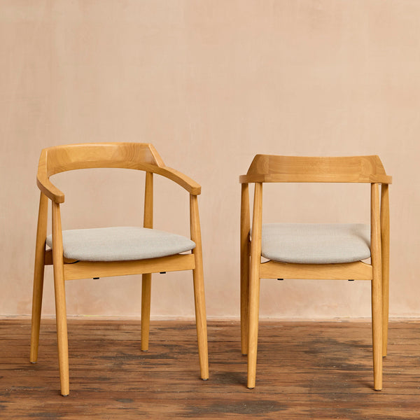 Carter Fawn Linen Dining Armchairs - Set of 2 - Pale Oak Legs – Laura James