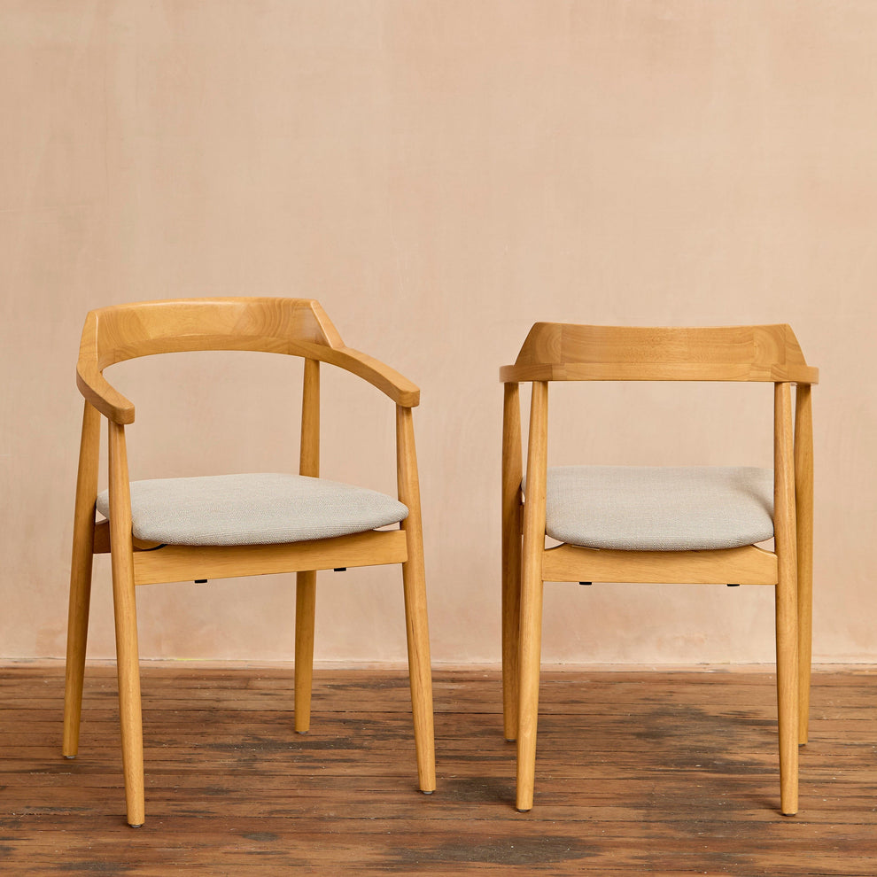 Carter Fawn Linen Dining Armchairs - Set of 2 - Pale Oak Legs – Laura James