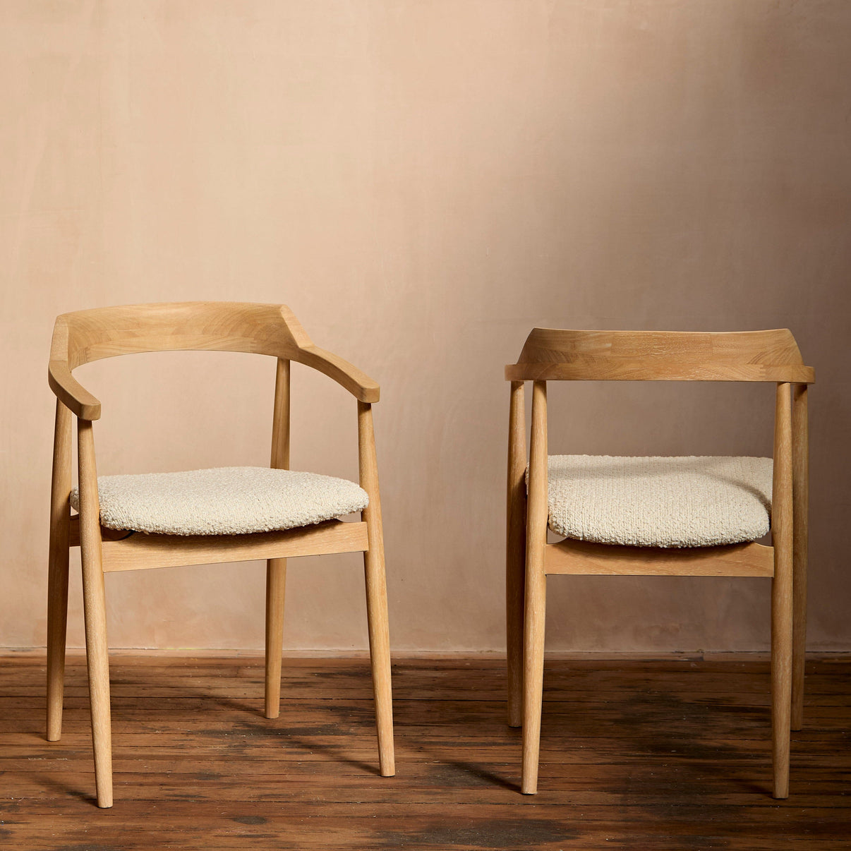 Carter Boucle Dining Armchairs - Set of 2 - Whitewash Oak Legs – Laura ...