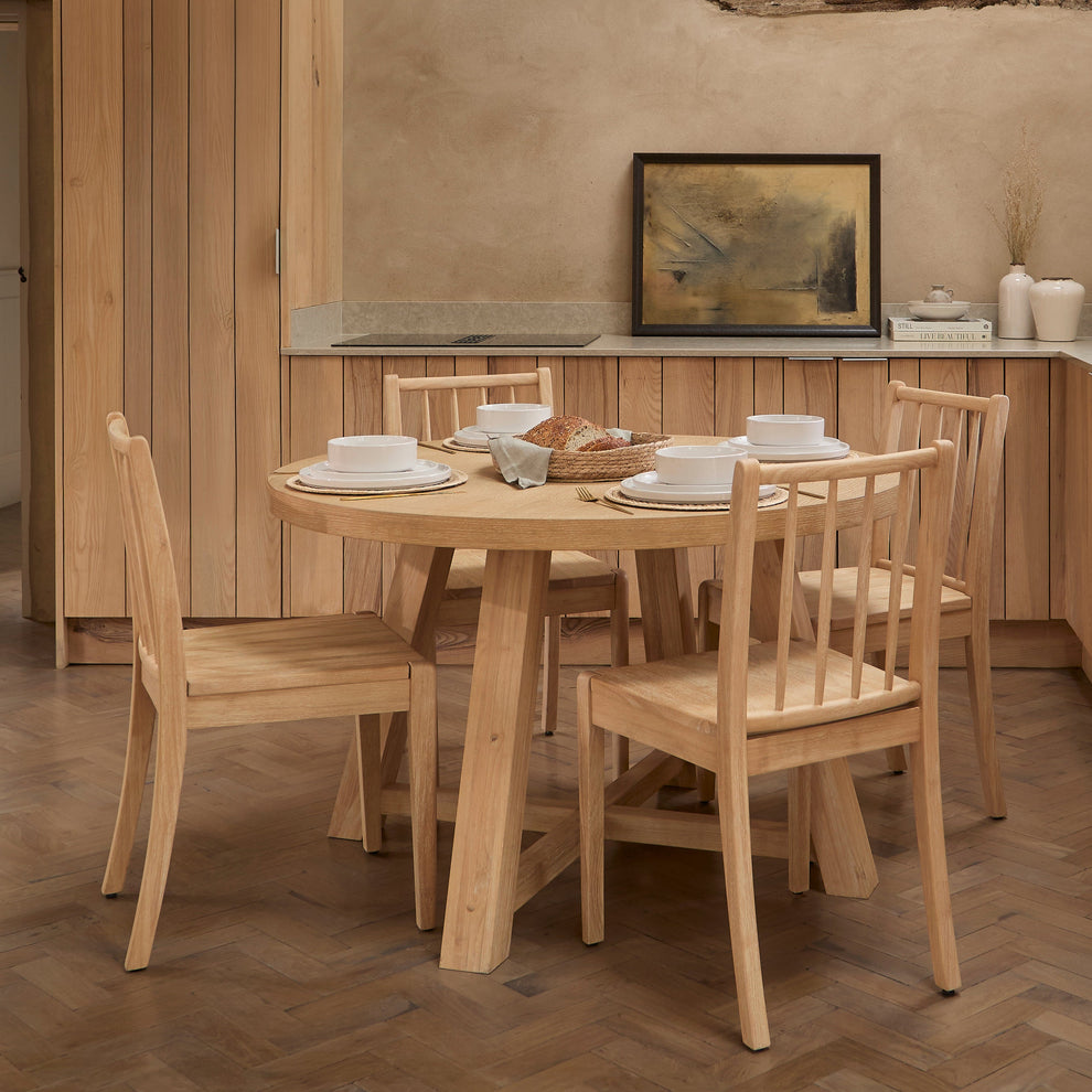 Charlotte Whitewash Round Dining Table Set - 4 Seater - Tilly Dining C ...