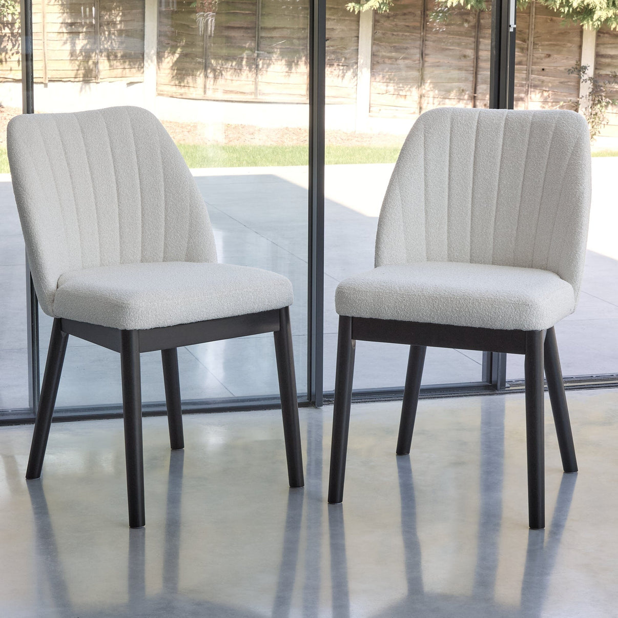 Chloe Boucle Dining Chairs – Set Of 2 – Black Legs – Laura James