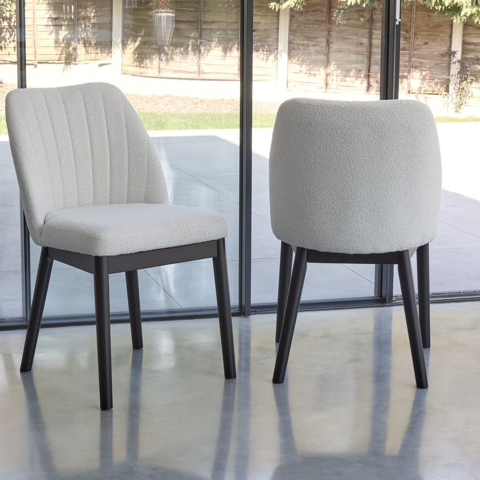 Chloe Boucle Dining Chairs – Set Of 2 – Black Legs – Laura James
