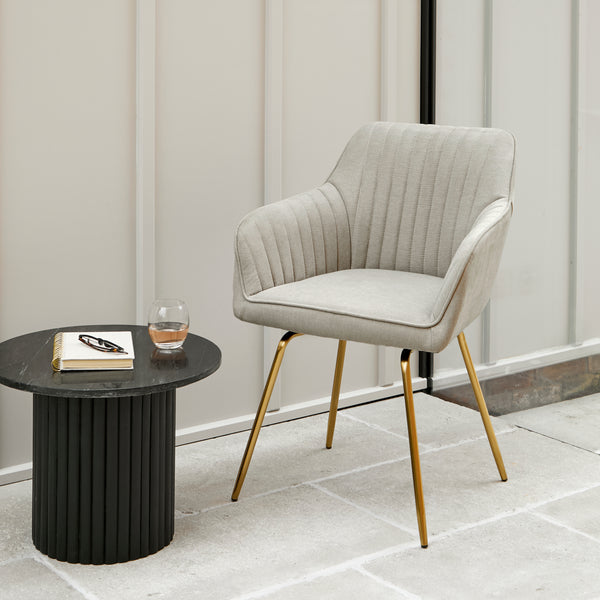 Darcy Swivel Chair - Soft Beige with Gold legs – Laura James