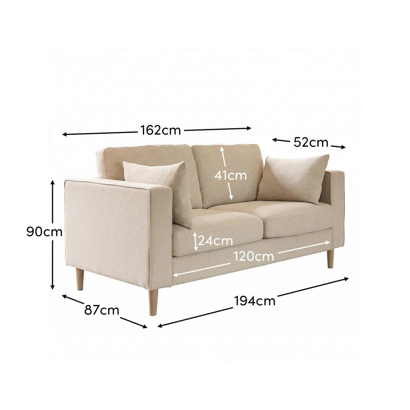 Emily 3 Seater Sofa Sand with Whitewash Legs | Laura James