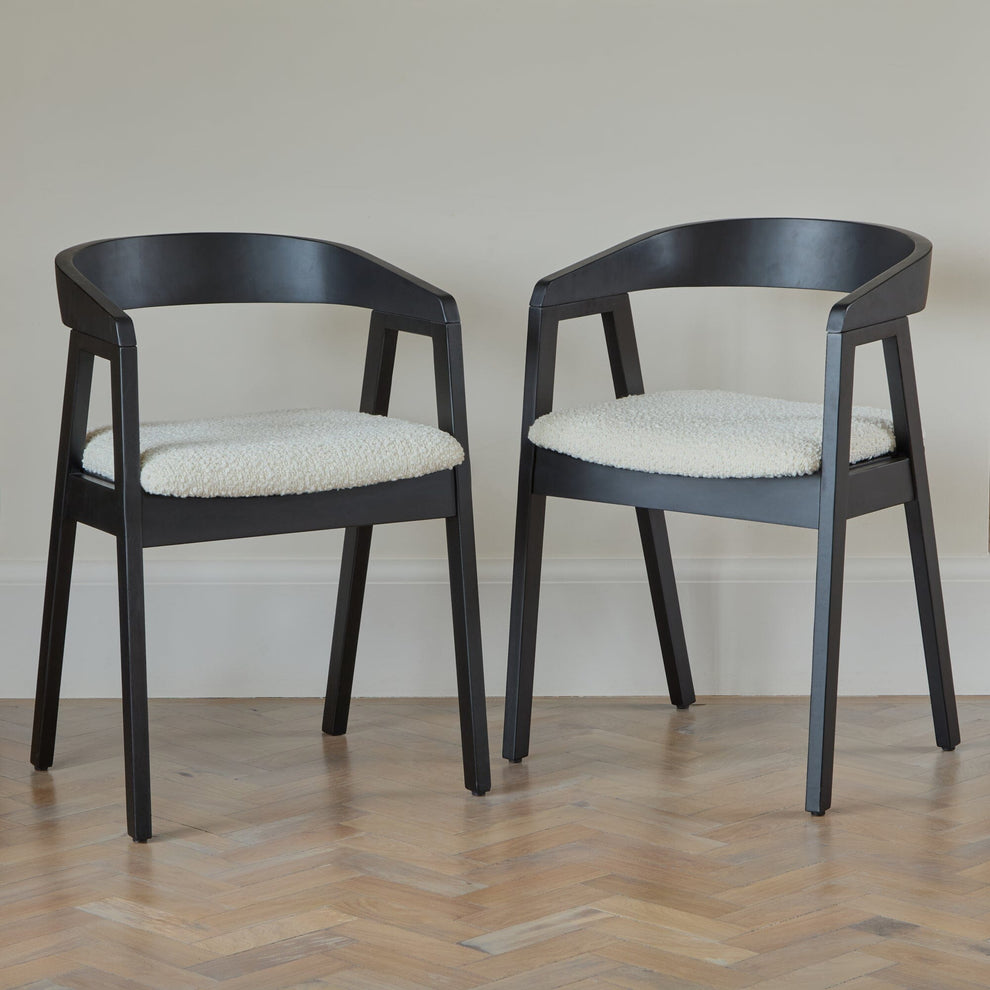 Ella Carver Off White Boucle Chairs - Set of 2 - Black Oak Legs - Laura ...