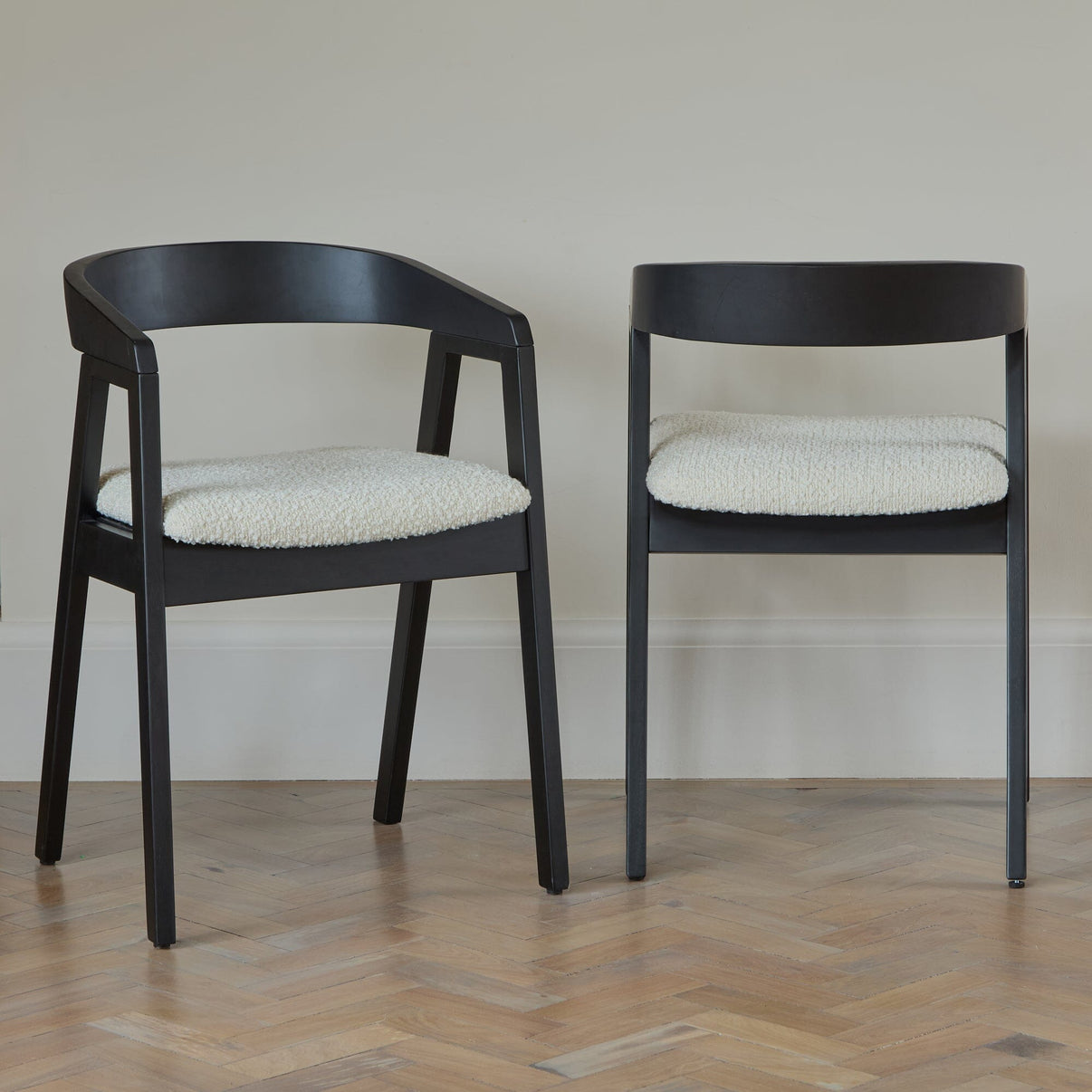 Ella Carver Off White Boucle Chairs - Set of 2 - Black Oak Legs - Laura ...