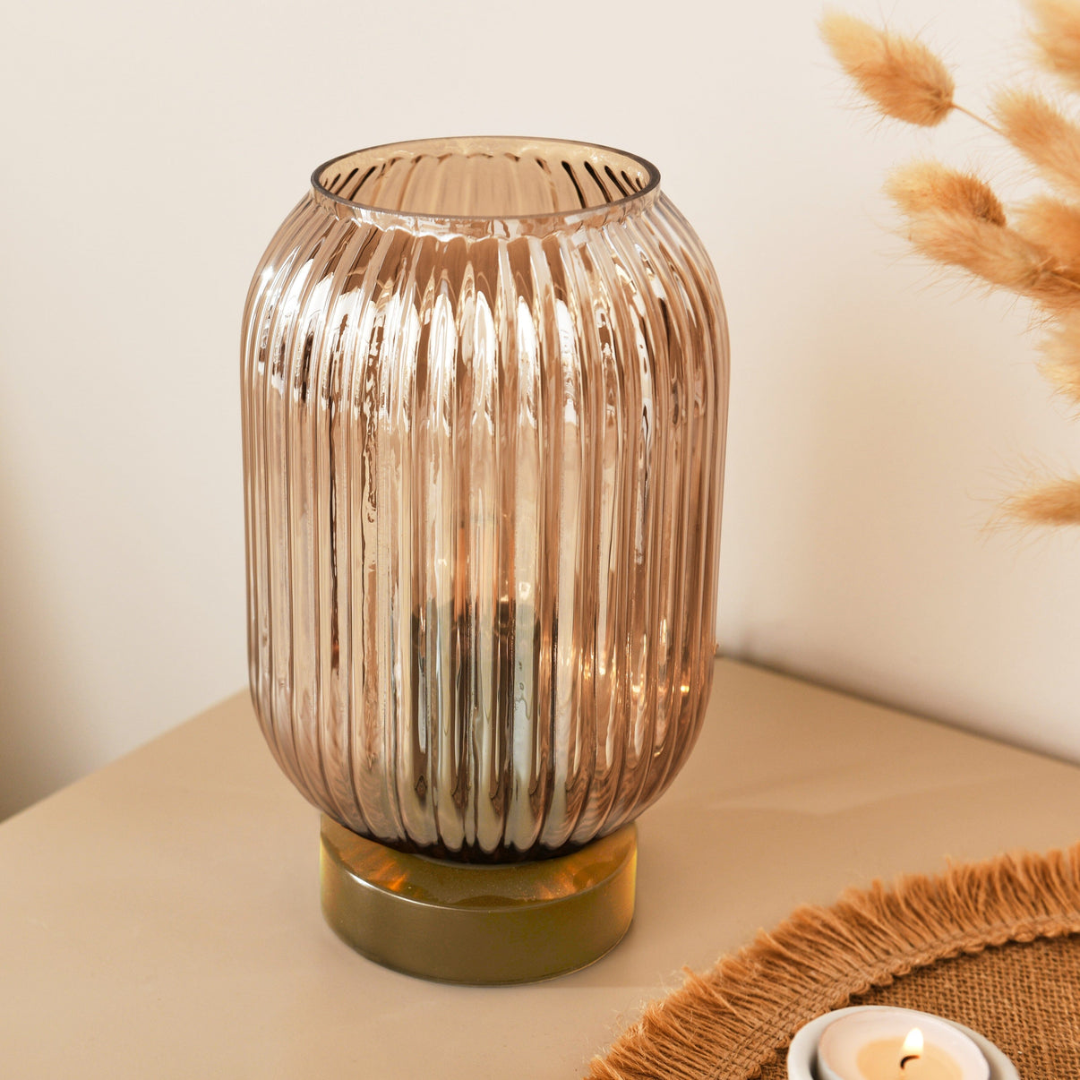 Champagne Fluted Glass Table Lamp with Gold Base - Laura James