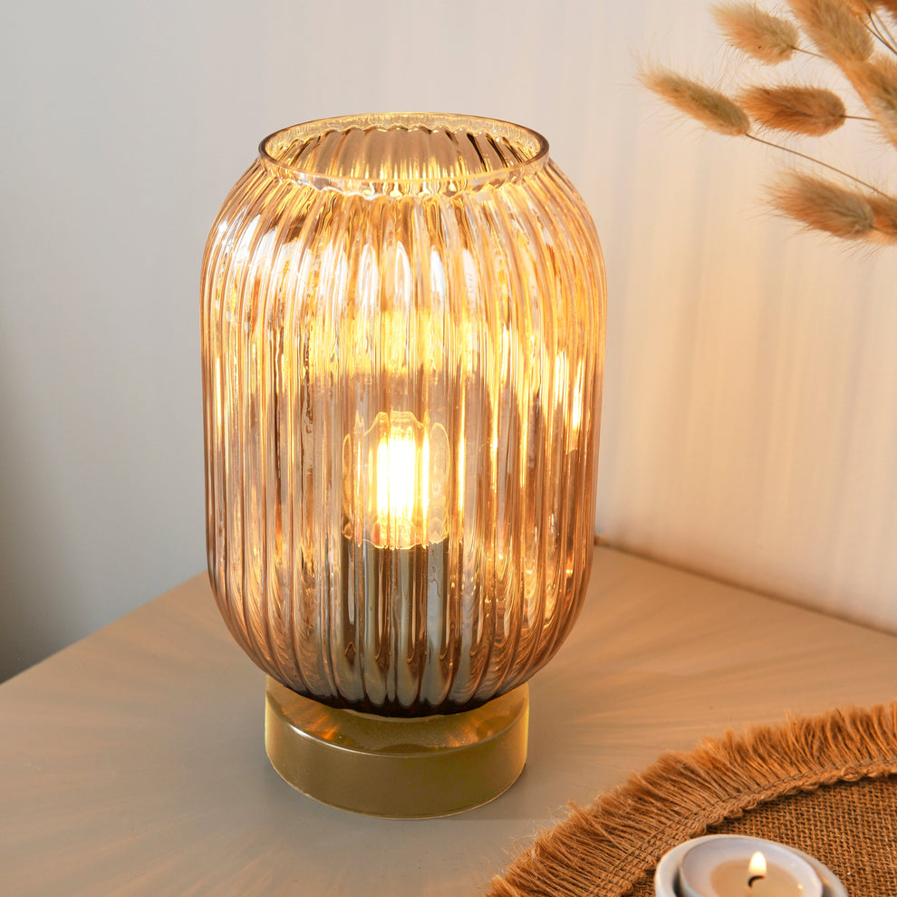 Champagne Fluted Glass Table Lamp with Gold Base - Laura James