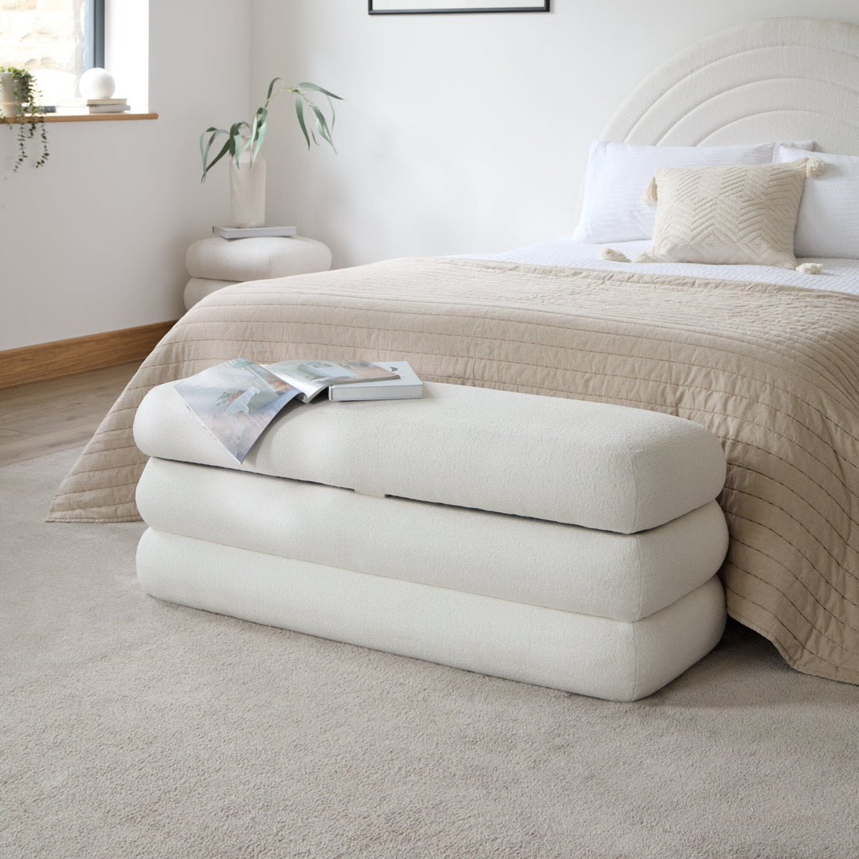 Fleur Large Ottoman Footstool - Chalk White Boucle - Laura James
