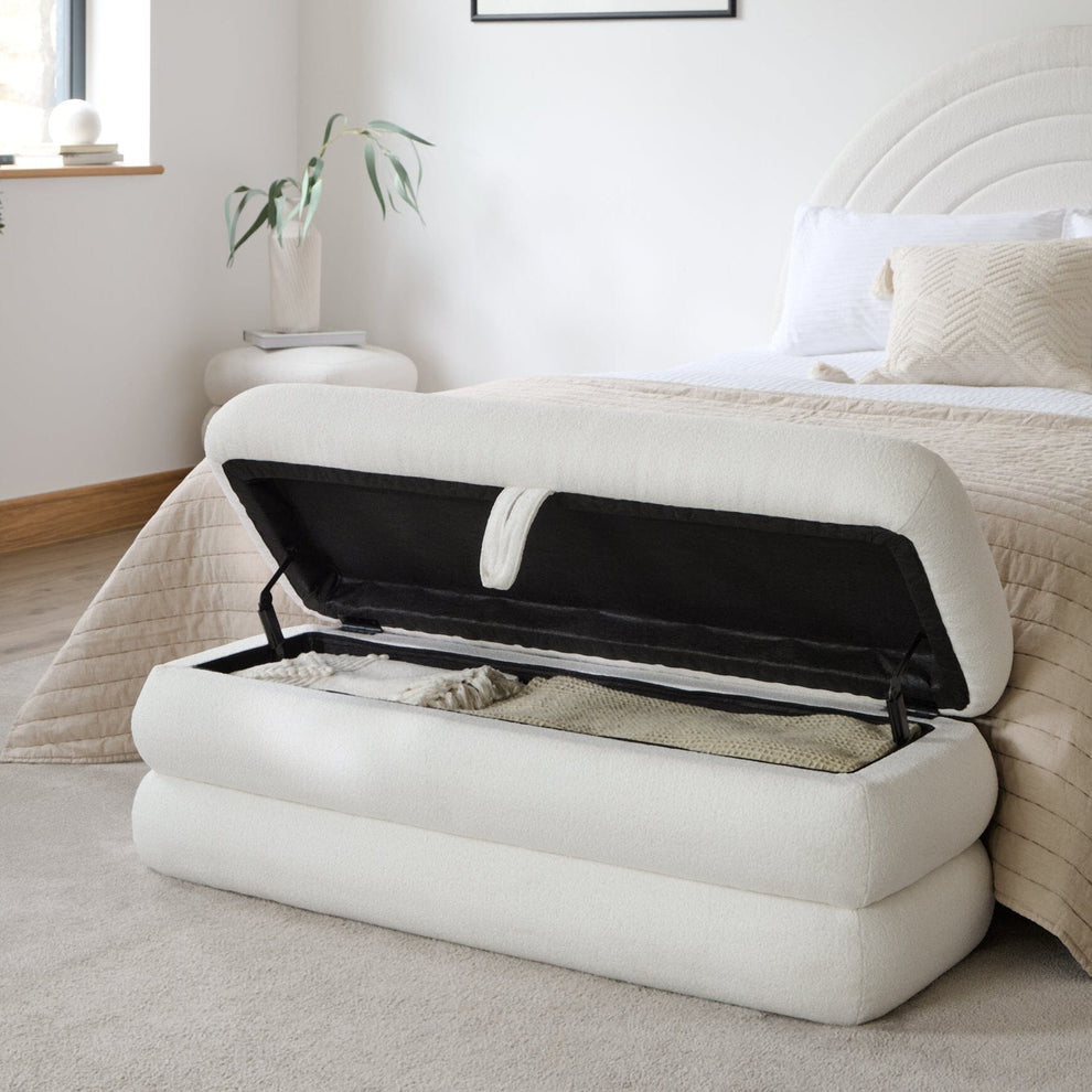 Fleur Large Ottoman Footstool - Chalk White Boucle - Laura James