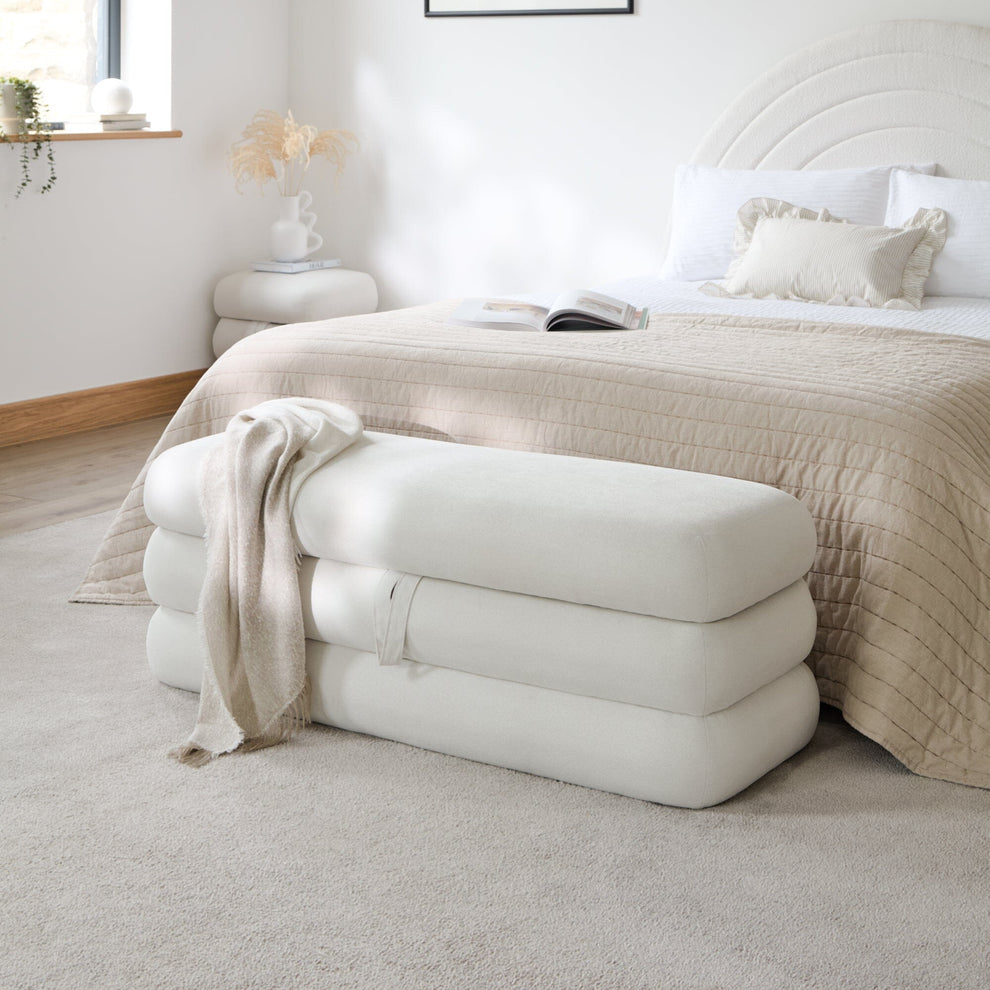 Fleur Large Ottoman Footstool - Ivory - Laura James