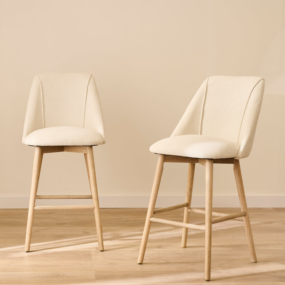 Freya Light Beige Boucle Bar Stool - Whitewash Legs – Laura James