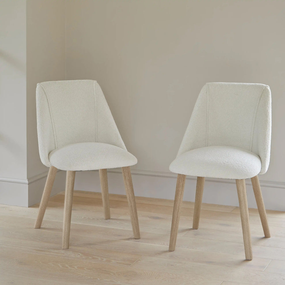 Freya Boucle Dining Chairs - Set of 2 - Chalked Mangowood Legs – Laura ...