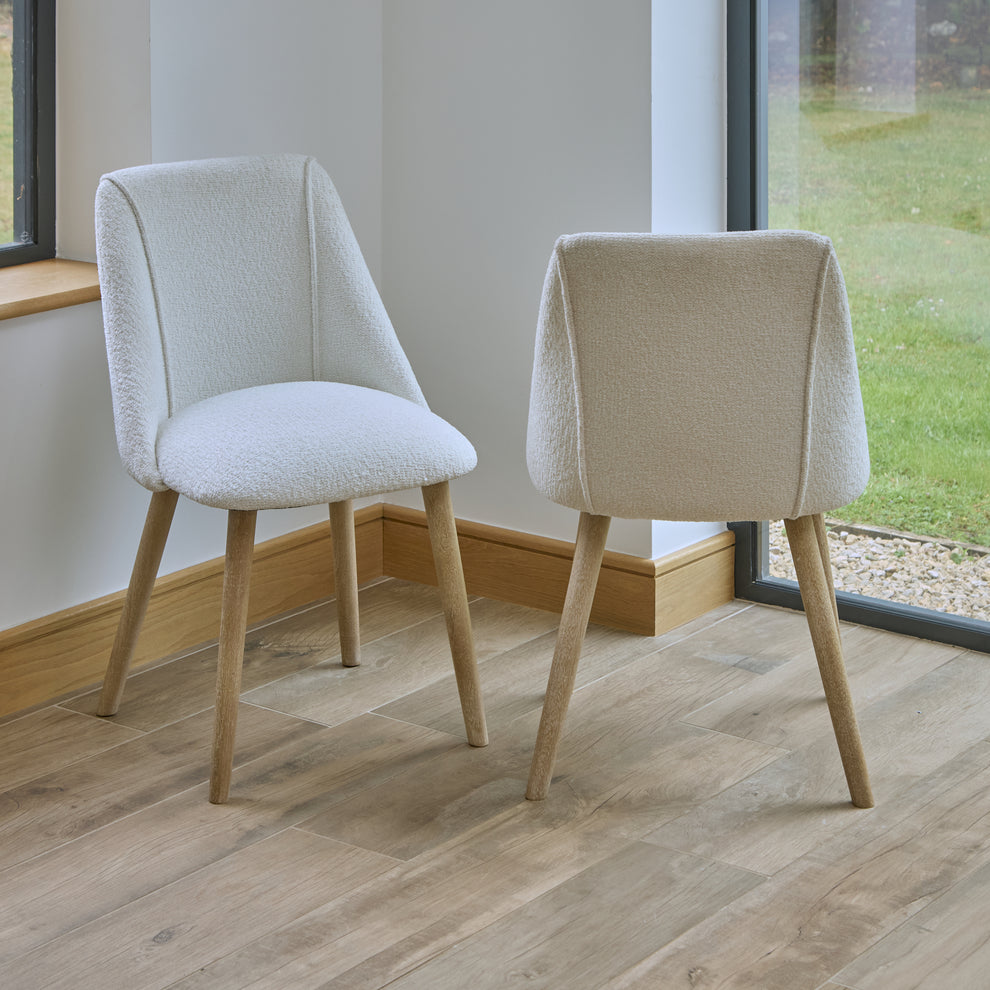 Freya Oat Boucle Dining Chairs - Set of 2 - Chalked Mangowood Legs ...