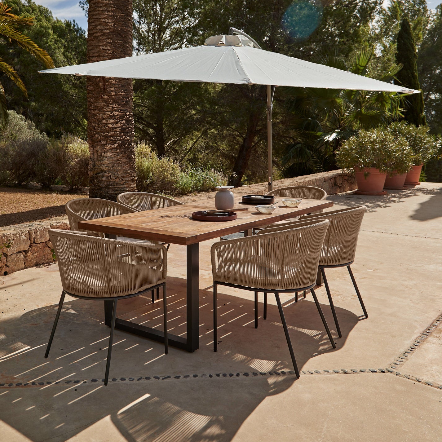 Hali Wooden Outdoor Dining Set & 6 Hali Natural Chairs - Laura James