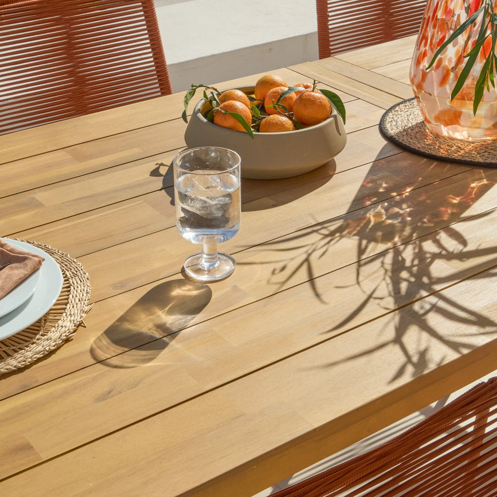 Hali 6 Seater Wooden Garden Dining Set with Ryder Burnt Orange Chairs ...