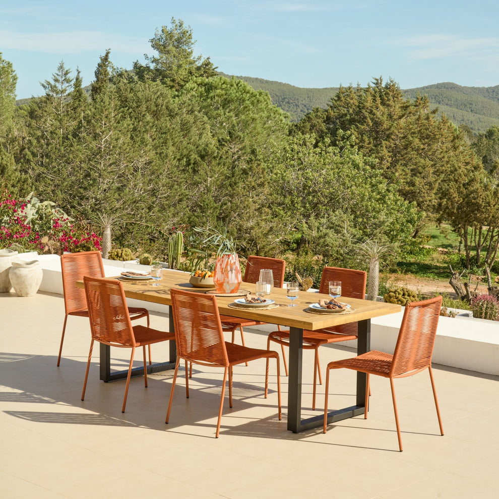 Hali 6 Seater Wooden Garden Dining Set with Ryder Burnt Orange Chairs ...