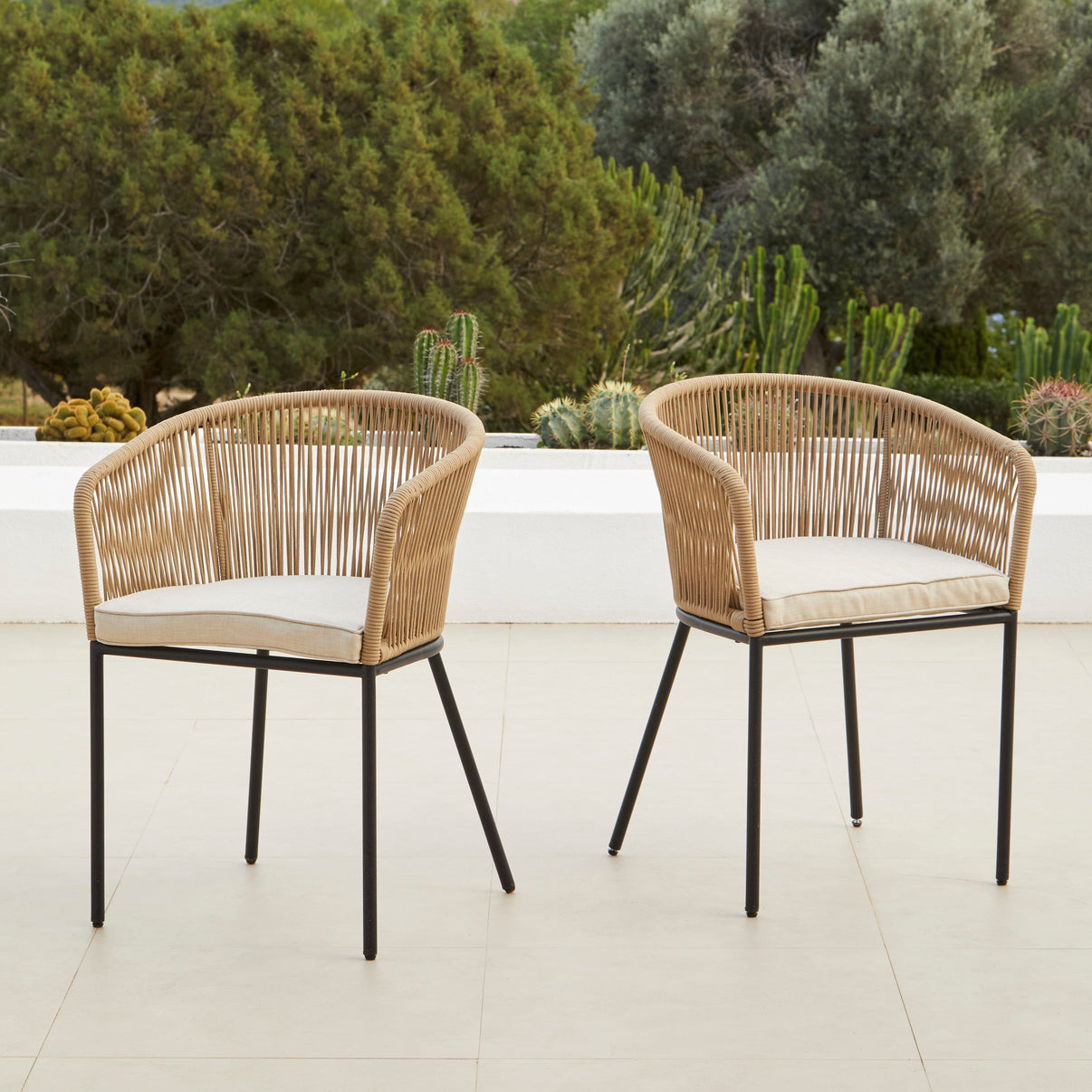 Willow 6 Seater Wood Round Garden Dining Set - Hali Natural Chairs ...