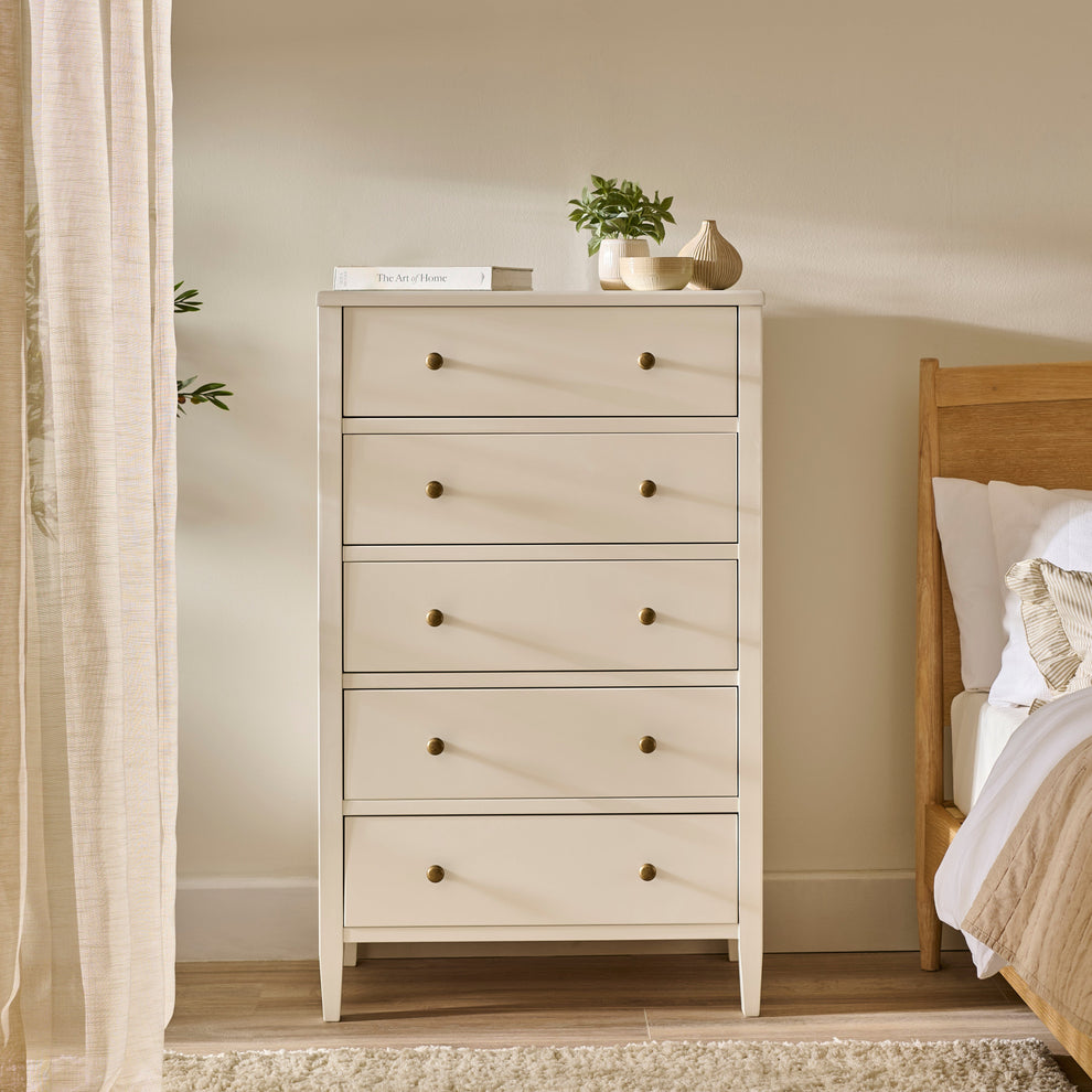 Ivy 5 Drawer Tall Chest of Drawers - Ivory White – Laura James