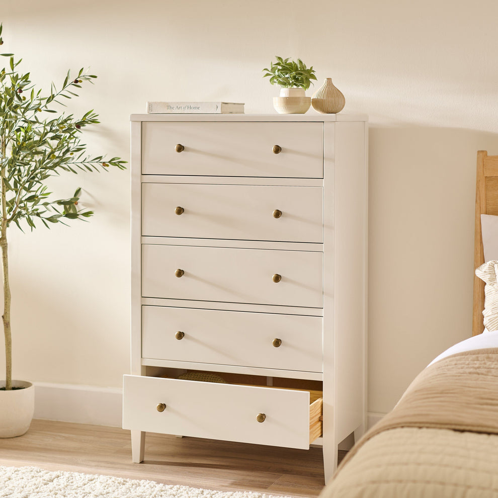 Ivy 5 Drawer Tall Chest of Drawers - Ivory White – Laura James