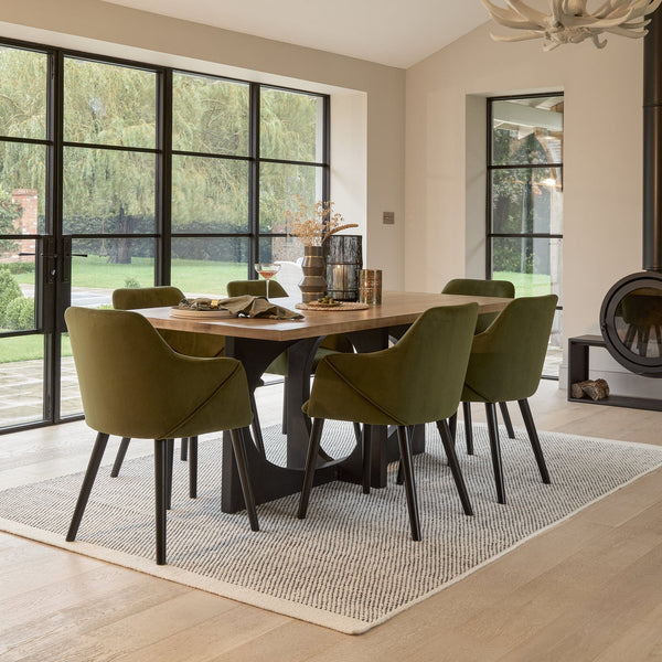 Freya Fern Green Dining Room Armchair - Black Oak Legs - Laura James