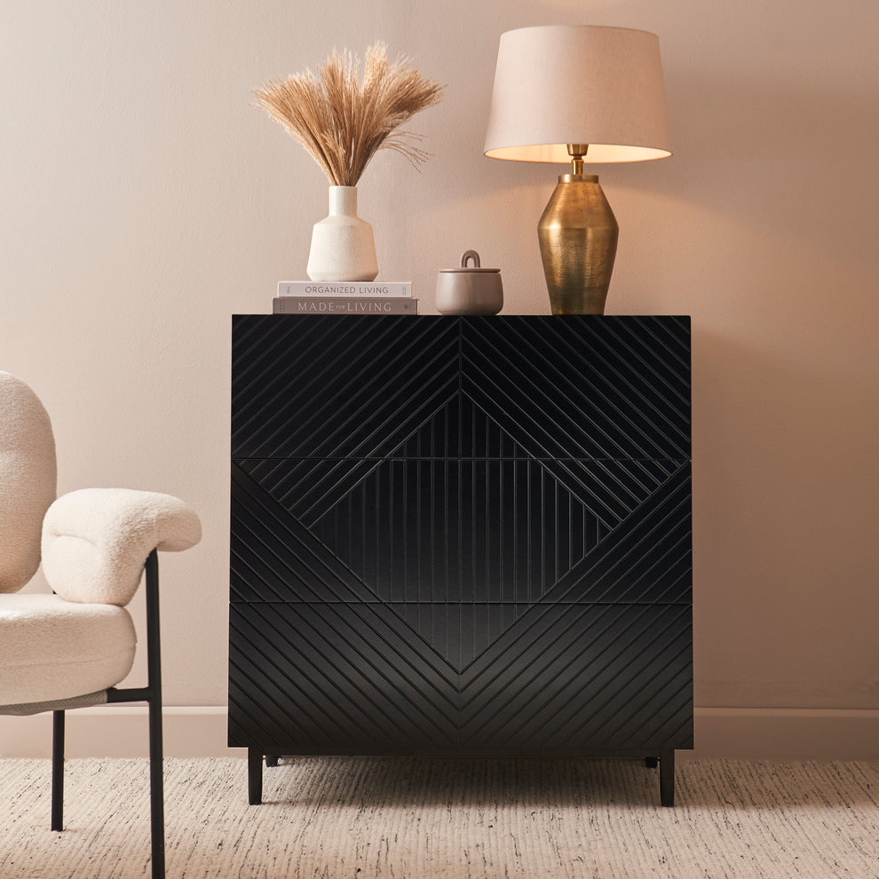 Jack 3 Drawer Chest of Drawers - Black - Laura James