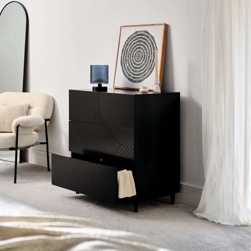 Jack 3 Drawer Chest of Drawers - Black - Laura James