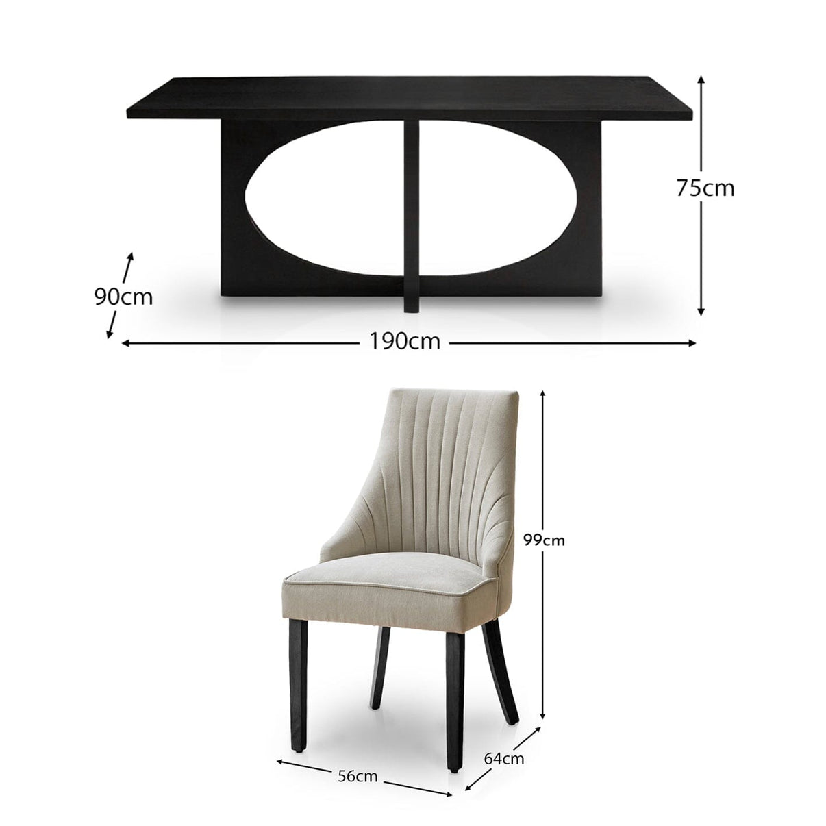 Jade 6 Seater Rectangular Jet Black Acacia Wood Dining Table with Soft ...
