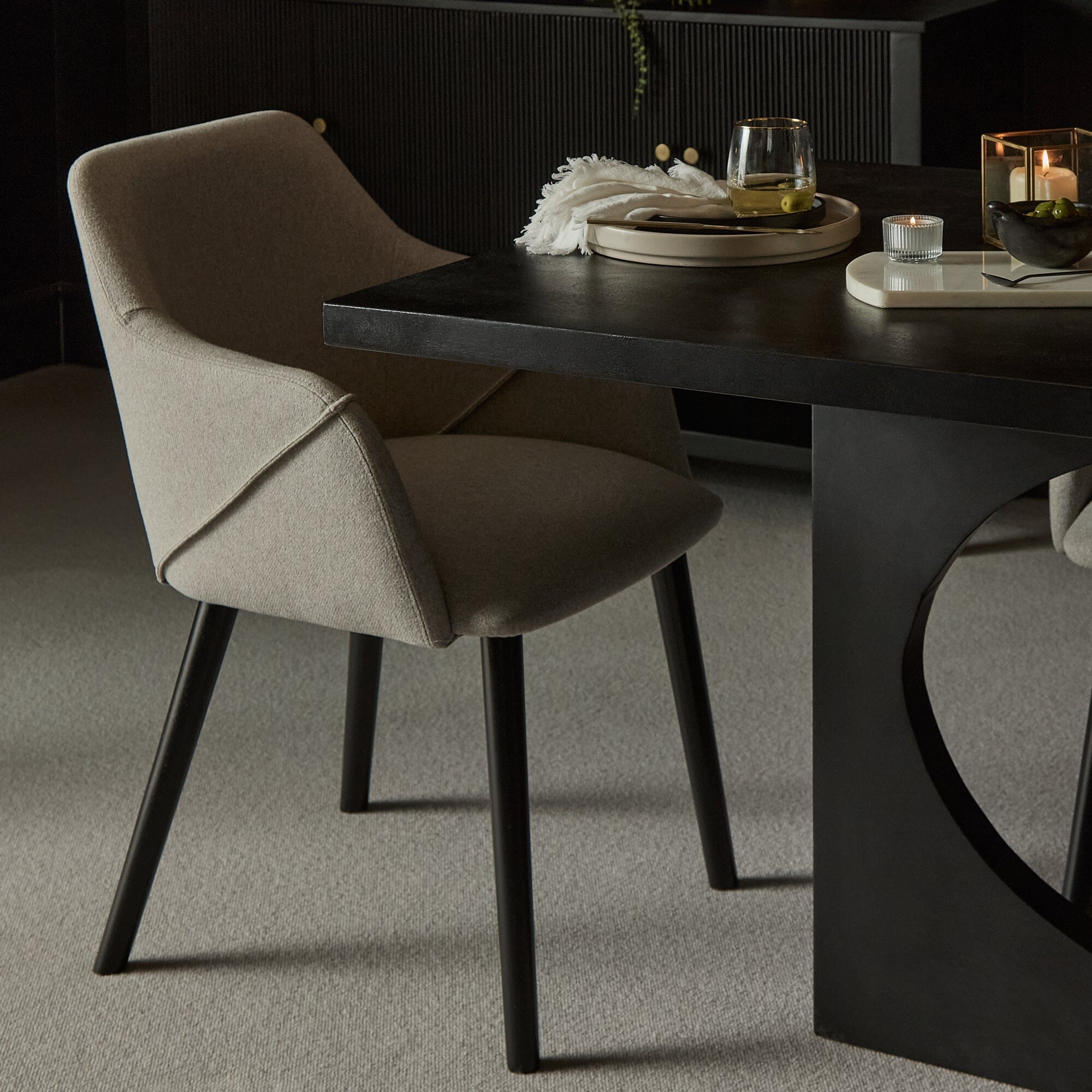 Freya Fossil Dining Room Armchair - Black Legs - Laura James