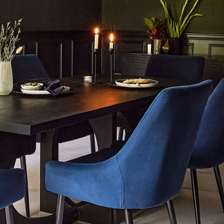 Jade 6 Seater Rectangular Jet Black Acacia Wood Dining Table with Maeve ...