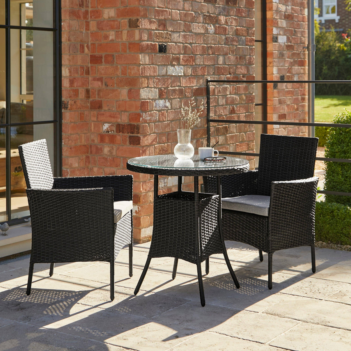 Kemble 2 Seater Rattan Garden Bistro Dining Set - Black – Laura James