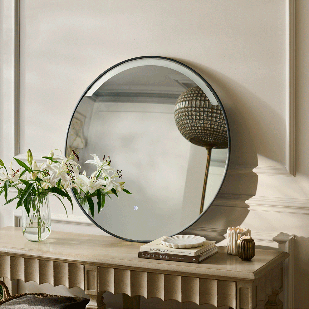 Kimbridge 90cm Black LED Round Bathroom Mirror | Laura James