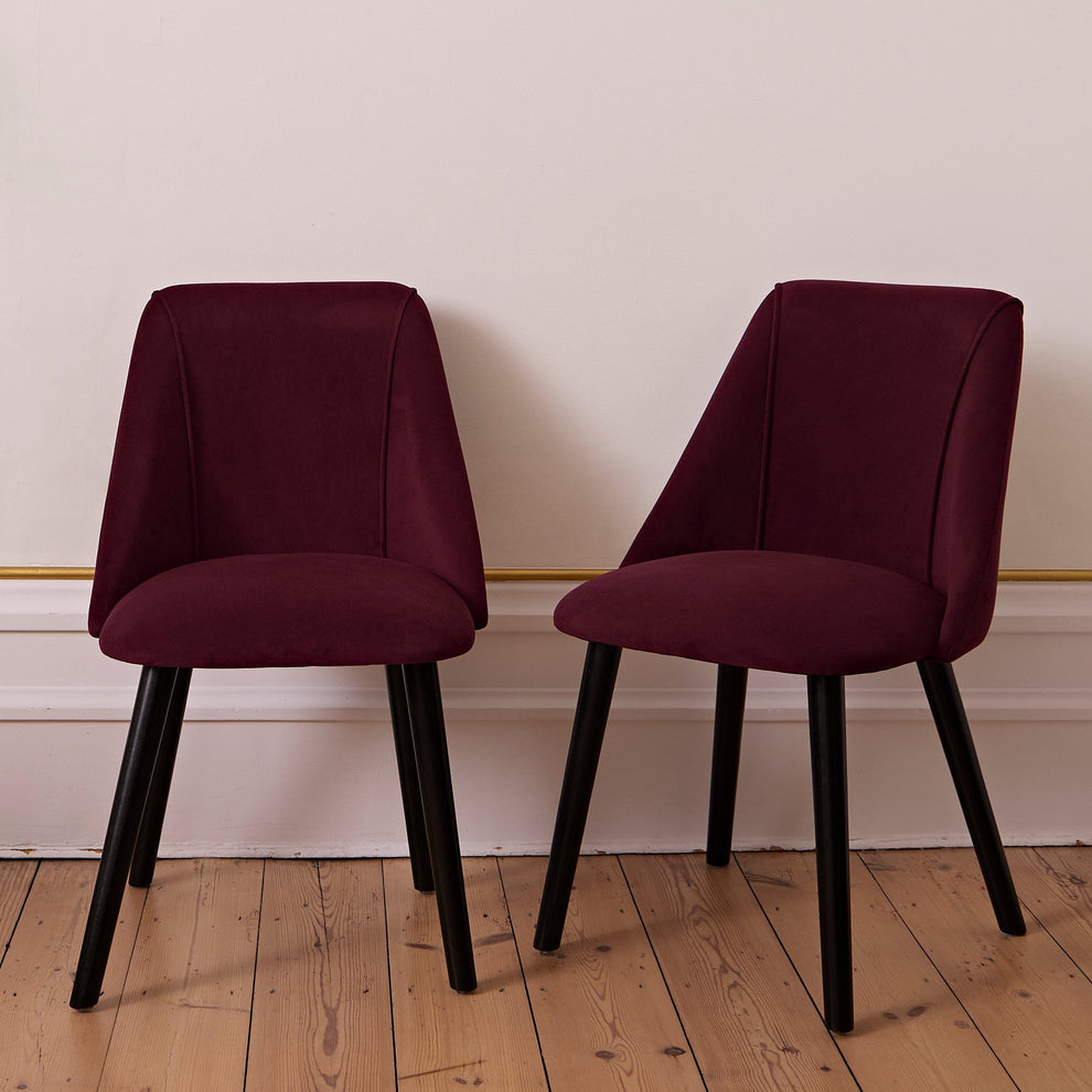 Outlet - Freya Burgundy Red Dining Chair - Set of 2 - Black Oak Legs ...