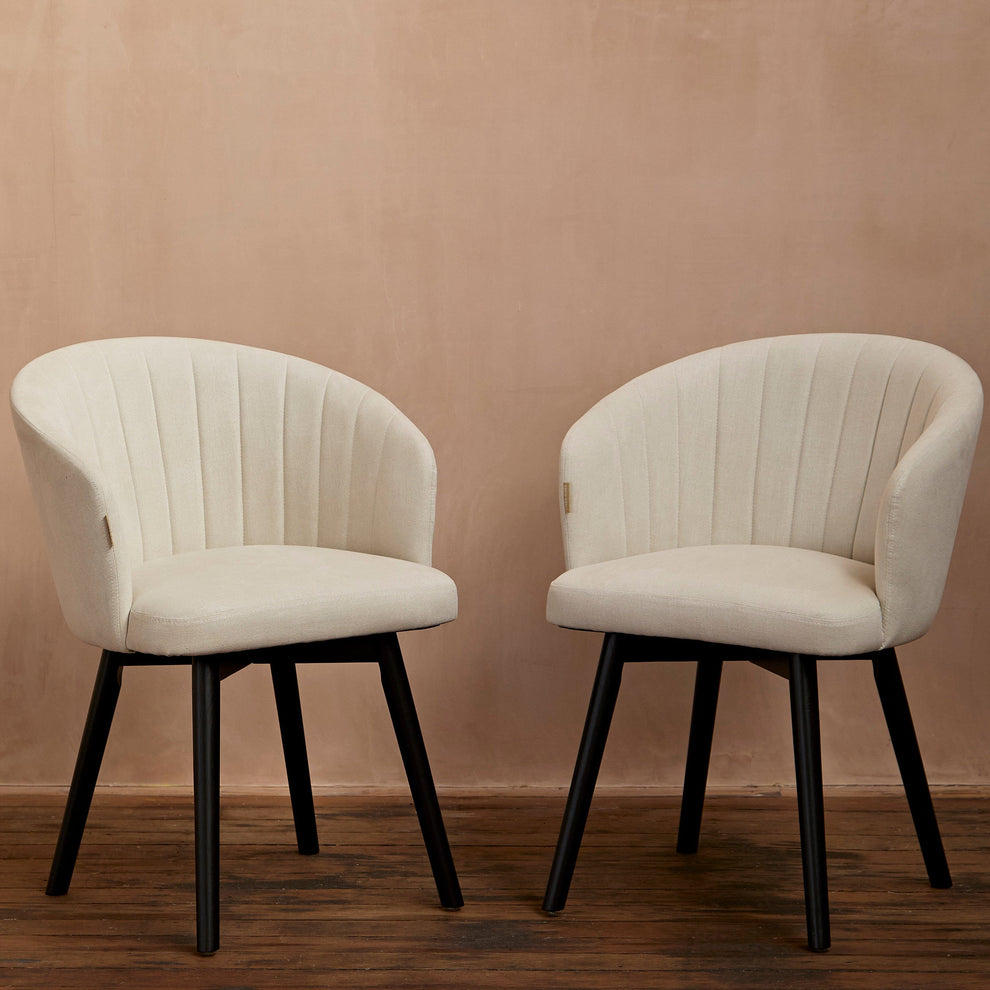Arabella Natural Beige Dining Chairs - Set of 2 - Black Oak Legs ...