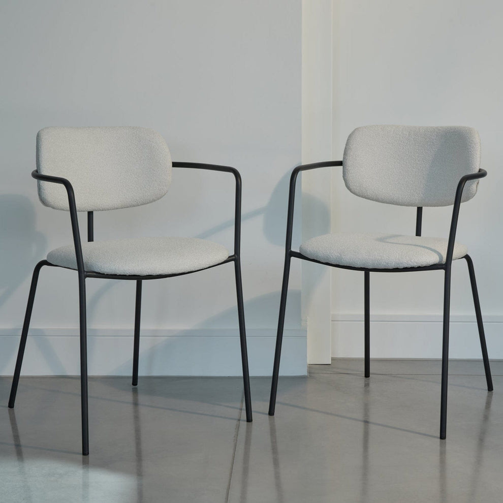 Luca Light Beige Boucle Dining Chairs - Set of 2 - Black Legs – Laura James