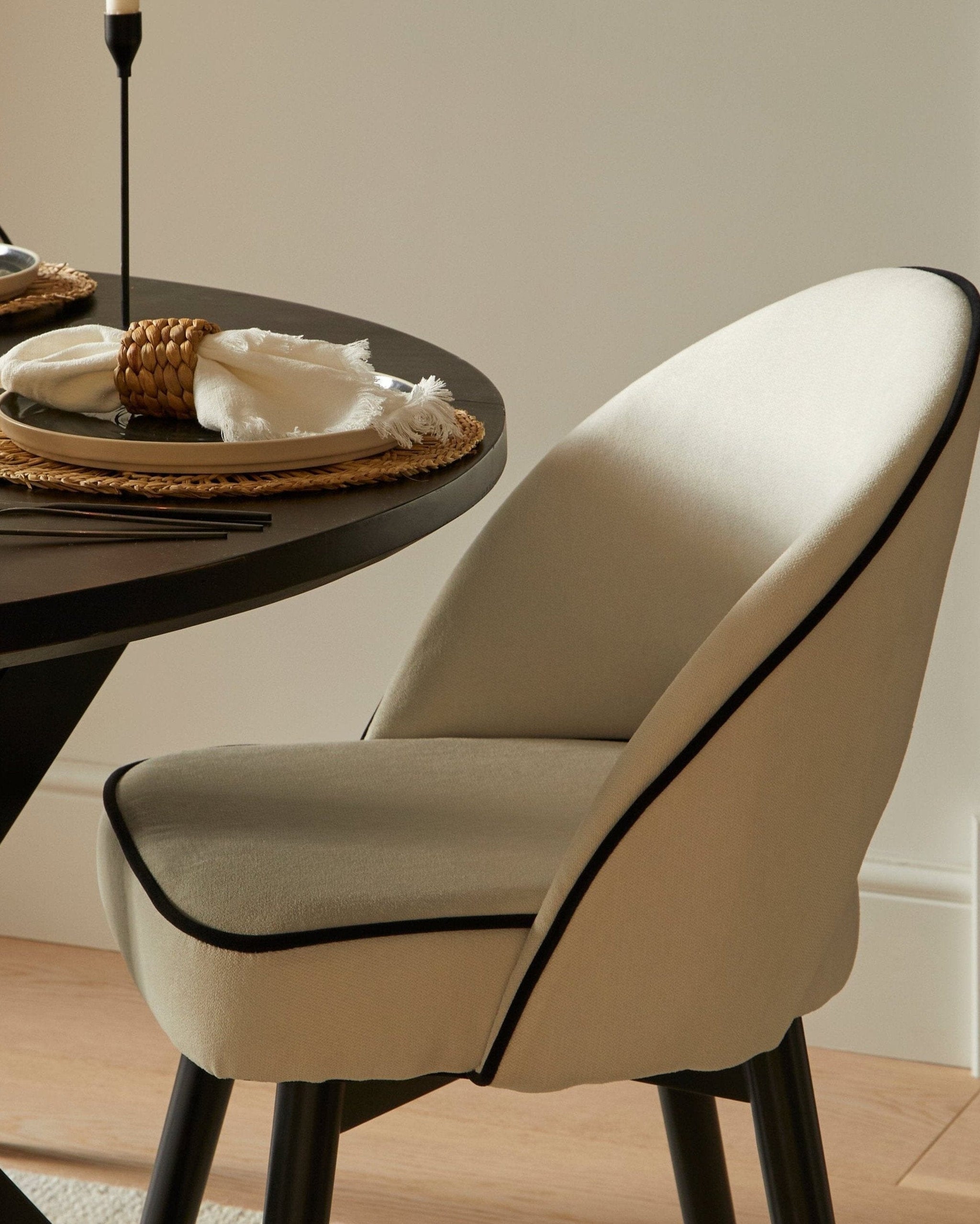 Levi Black Round 4 Seater Dining Table Set with Marilyn Ivory Dining Chairs - Laura James