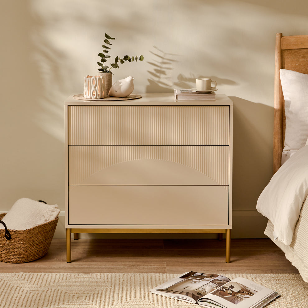 Luella 80cm 3 Drawer Fluted Chest of Drawers Driftwood | Laura James