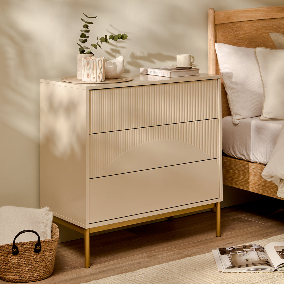Luella 80cm 3 Drawer Fluted Chest of Drawers Driftwood | Laura James