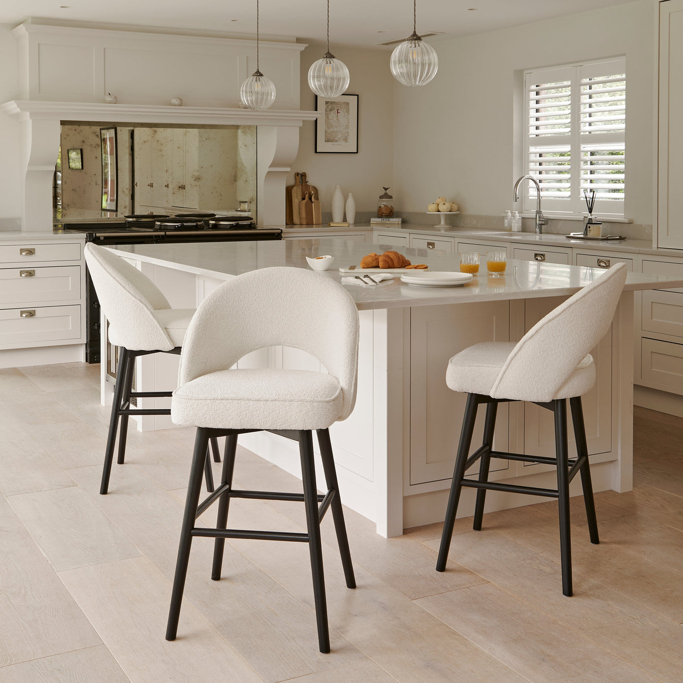 Marilyn Bar Stools - Boucle with Black Legs - Laura James