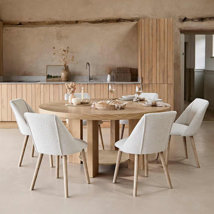 Marlon Whitewash Oak Round Dining Table Set - 6 Seater - Freya Oat Bou ...
