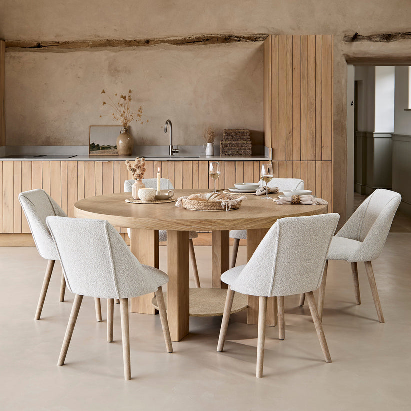 Marlon Whitewash Oak Round Dining Table Set - 6 Seater - Freya Oat Bou ...