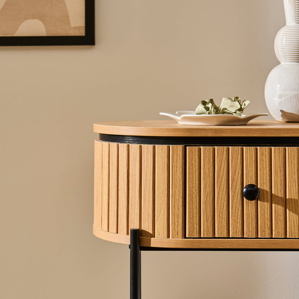 Matius Seasoned Oak 1 Drawer Bedside Table - Black Legs – Laura James