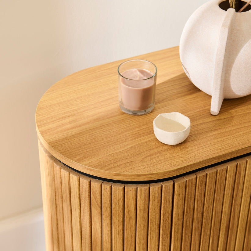 Matius Seasoned Oak 1 Left Door Bedside Table - Black Legs – Laura James