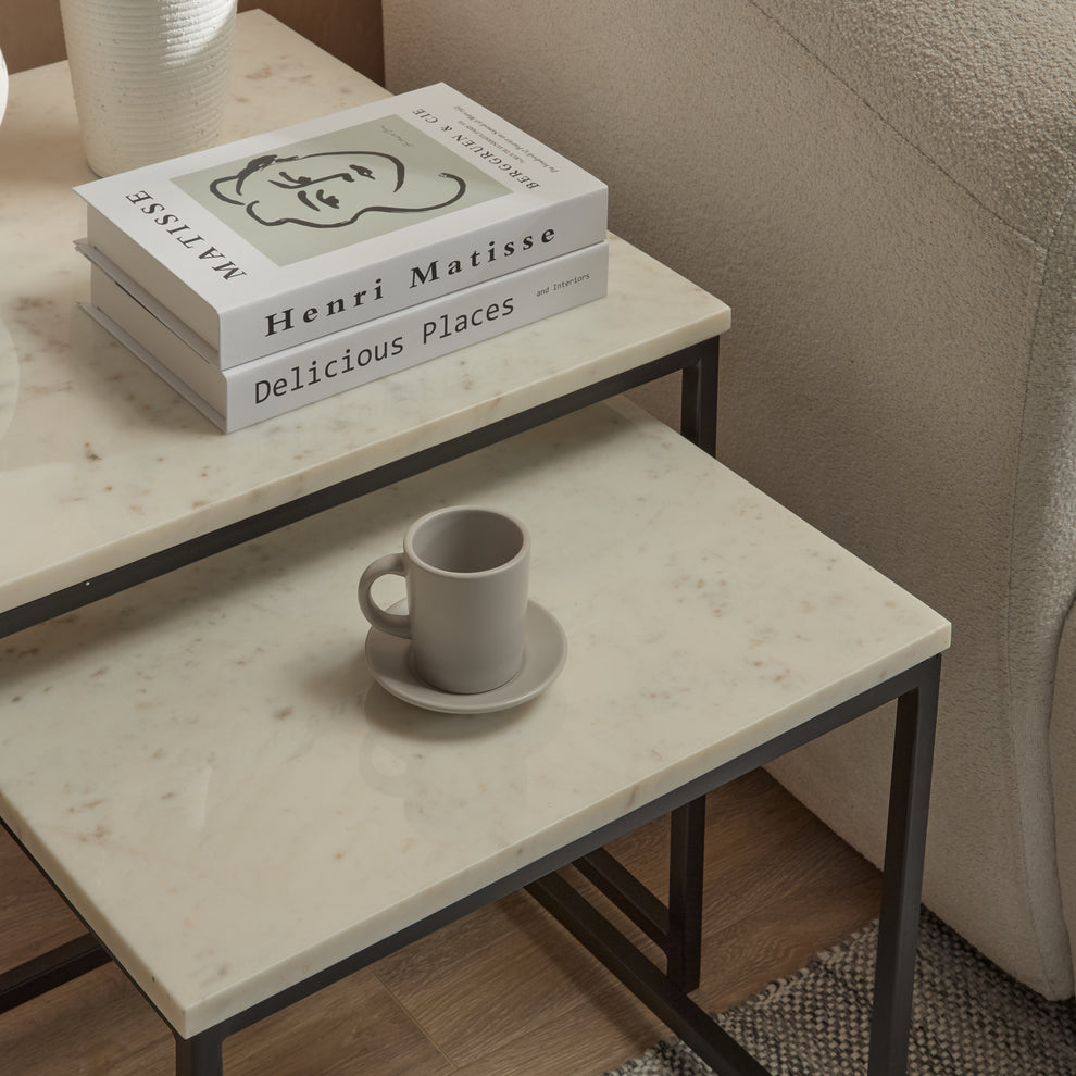 Nara White Marble Square Nest of Tables - Black Frame – Laura James