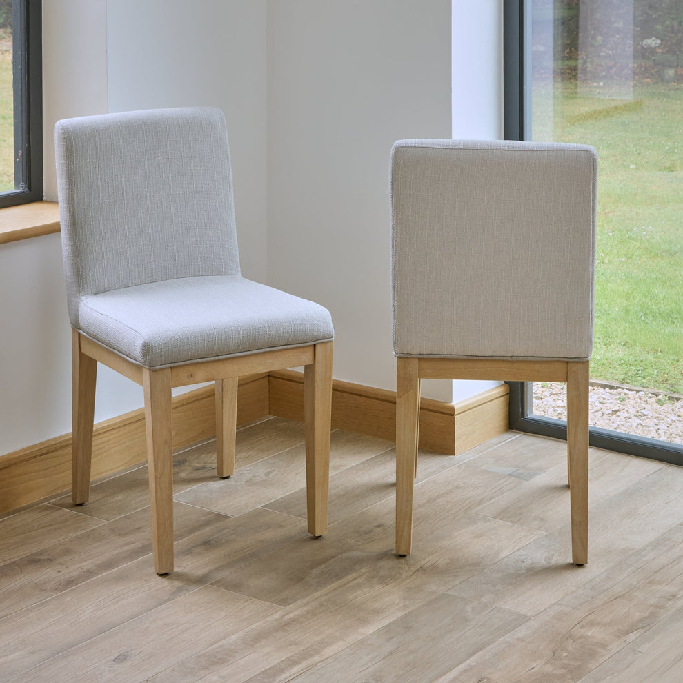 Nolan Fawn Linen Dining Chairs - Set of 2 - Whitewash Oak Legs – Laura James