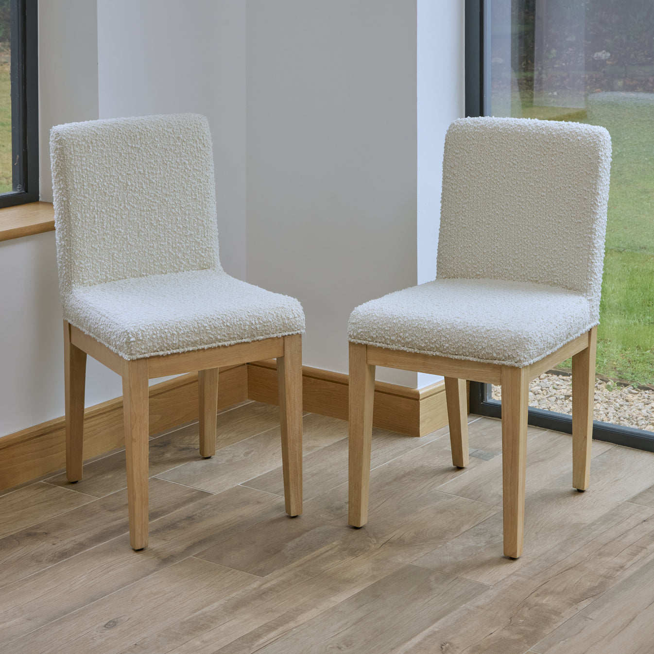 Nolan Boucle Dining Chairs - Set of 2 - Whitewash Oak Legs – Laura James